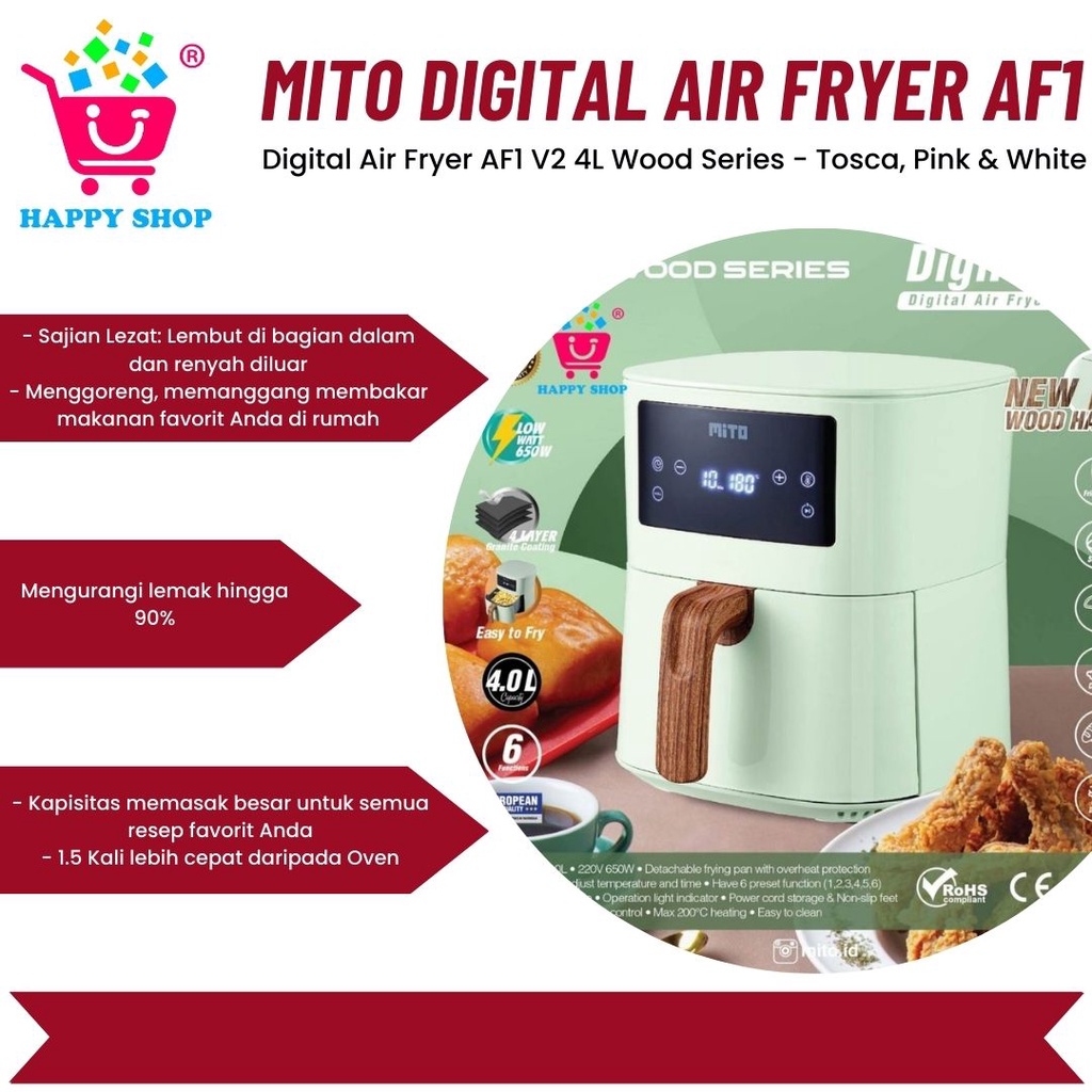 Jual MITO Digital Air Fryer AF1 V2 4L- Tosca, Pink & White | Shopee ...