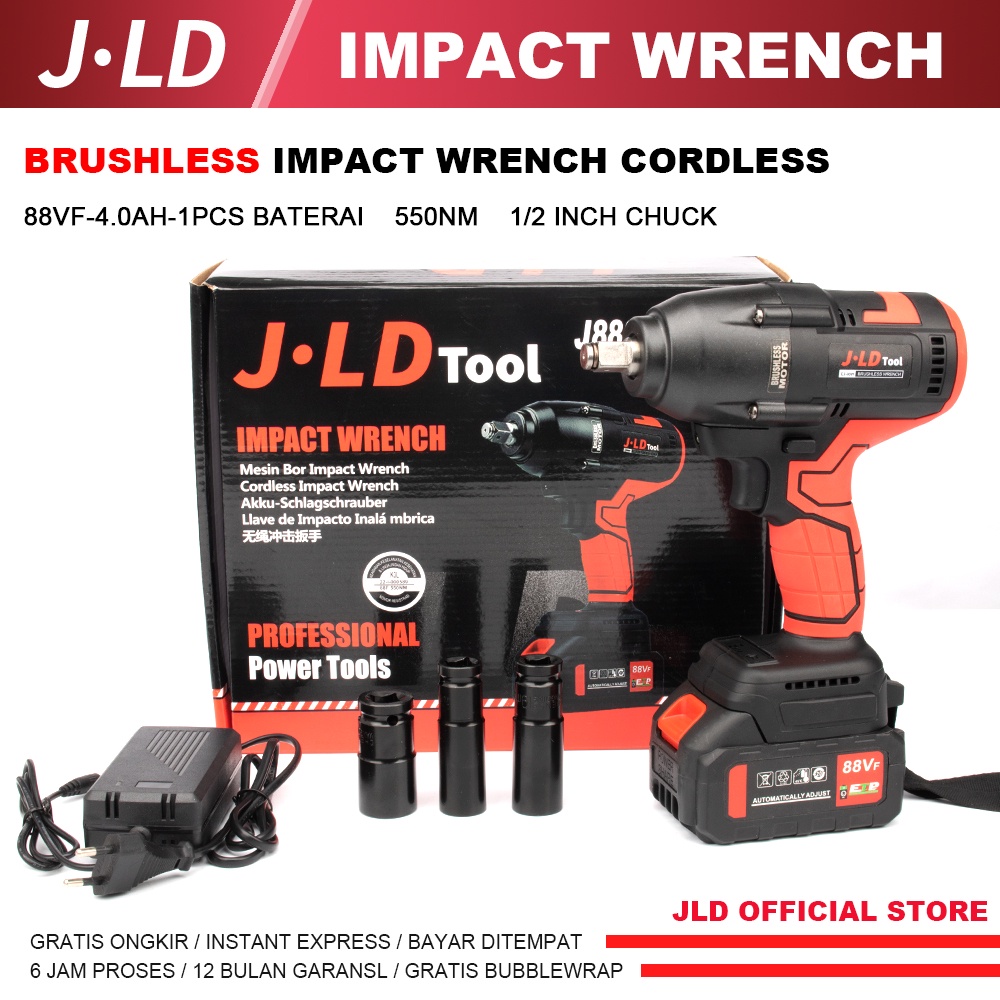 Jual JLD 13MM CORDLESS IMPACT WRENCH BRUSHLESS 350N.M impact baterai 48VF MESIN BOR JV88 UNTUK ...