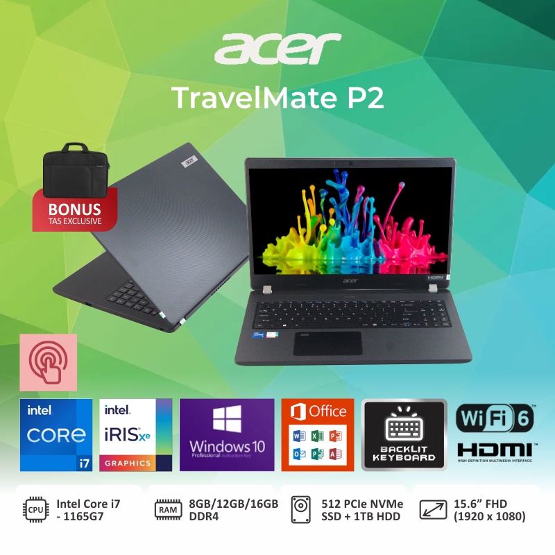 Jual LAPTOP GAMING DUAL STORAGE ACER TRAVELMATE P2 75MV CORE i7-1165G7 ...