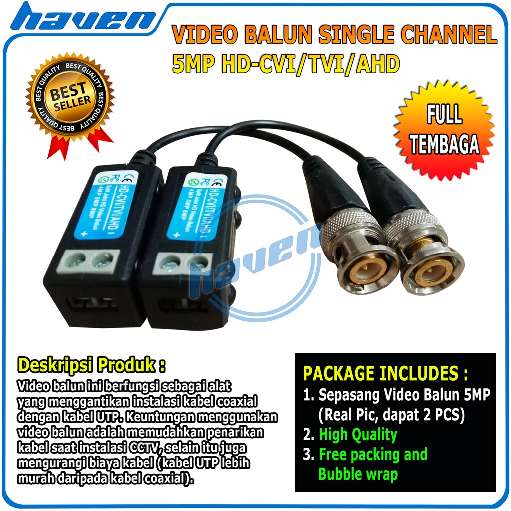 Jual Video Balun Passive 5MP / Video Balon CCTV 5MP AHD/HDCVI/HDTVI ...