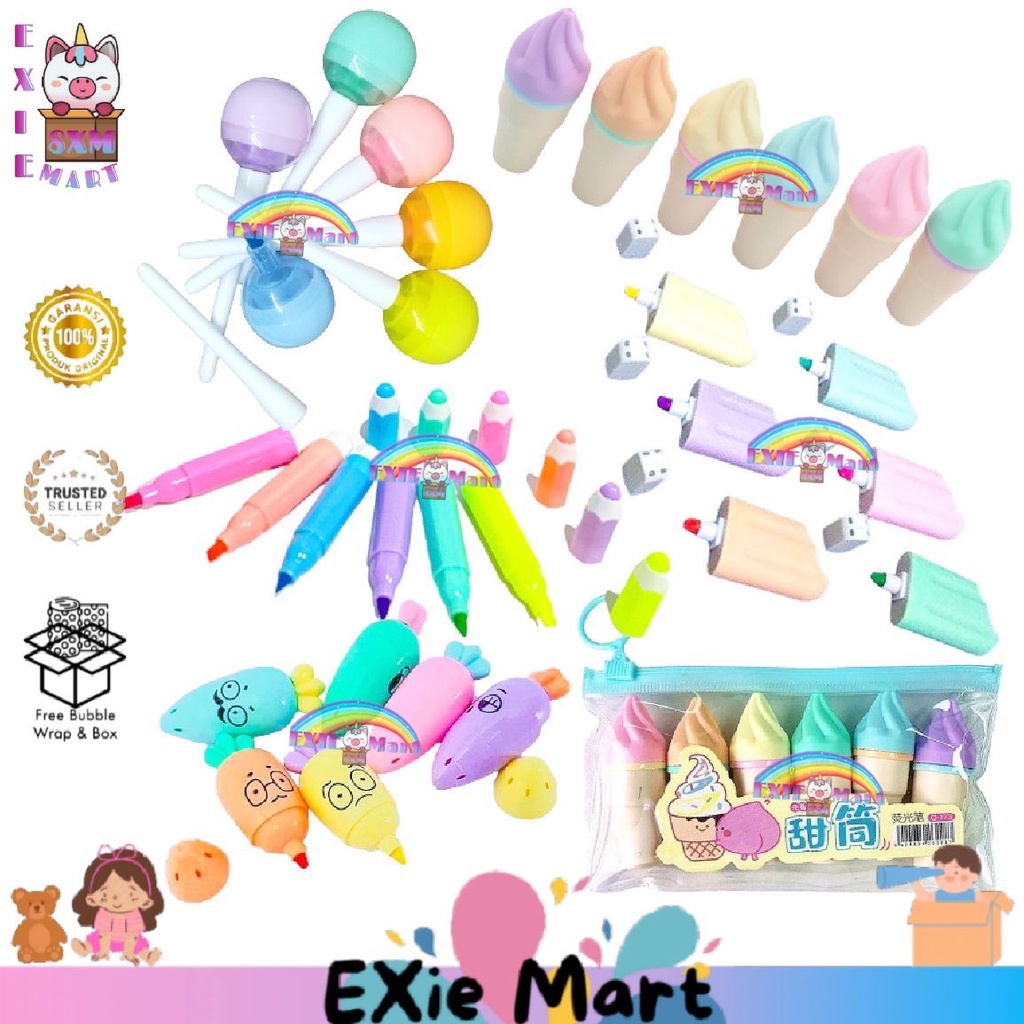 Jual HIGHLIGHTER SPIDOL WARNA ICE CREAM CONE PADDLE CANDY ISI 6PCS ...