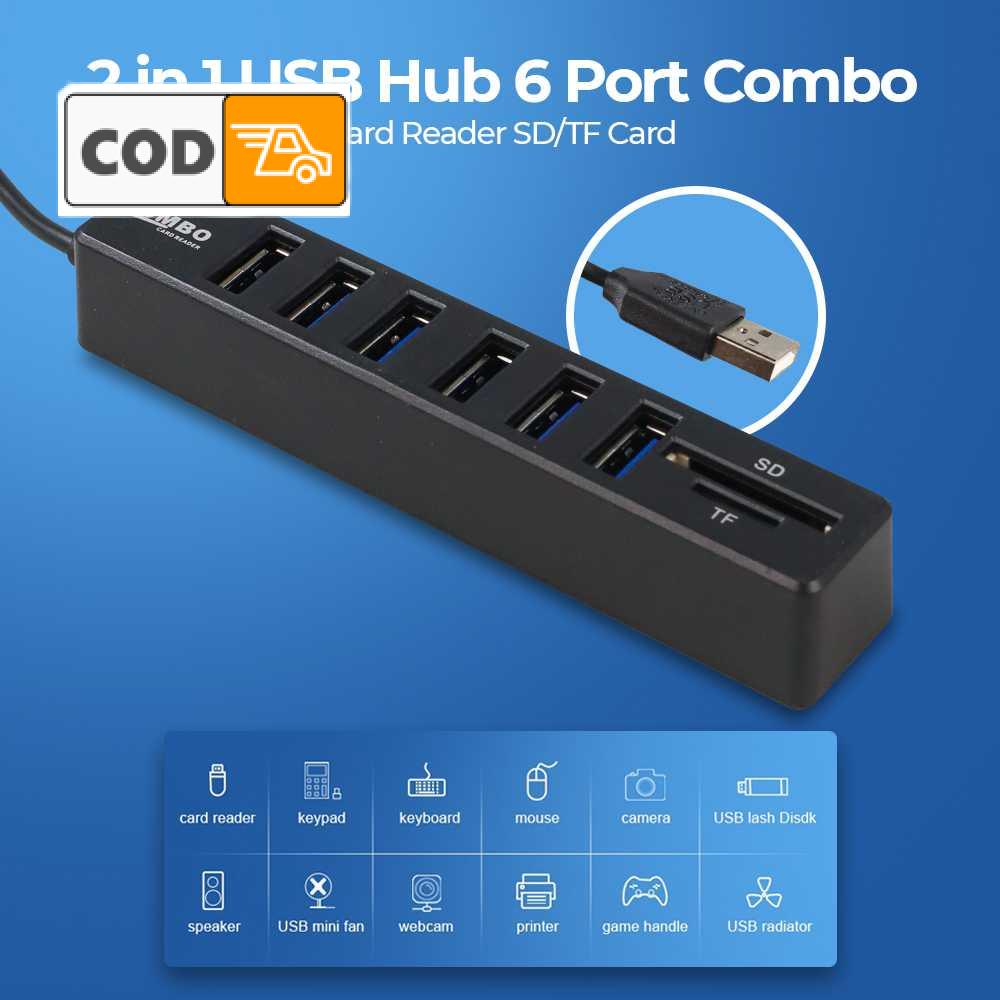 Jual USB Hub 6 Port 2 in 1 Combo Card Reader TF / SD Card | Shopee ...