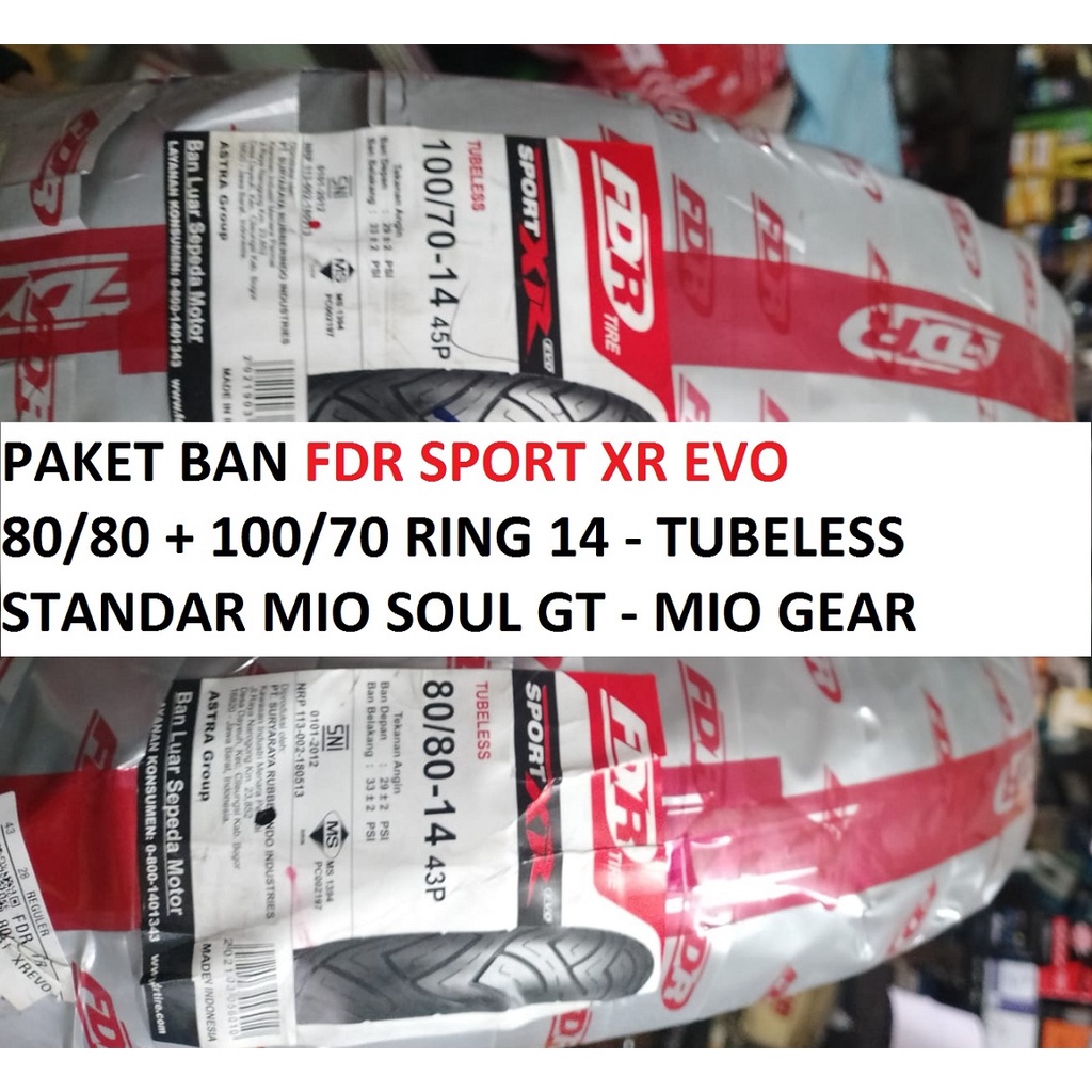 Jual Paket FDR Sport XR EVO 80/80 & 100/70 ring 14 ban tubles motor mio ...