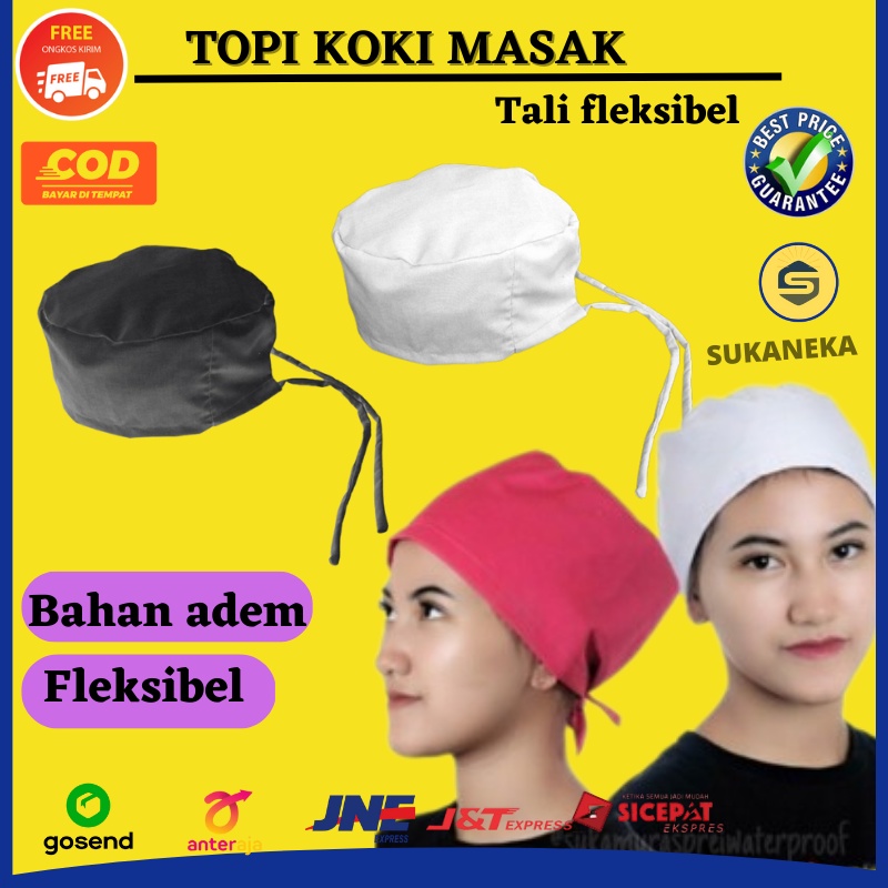 Jual Topi Chef Penutup Kepala Hat Masak Dapur Bulat Bertali Untuk ...