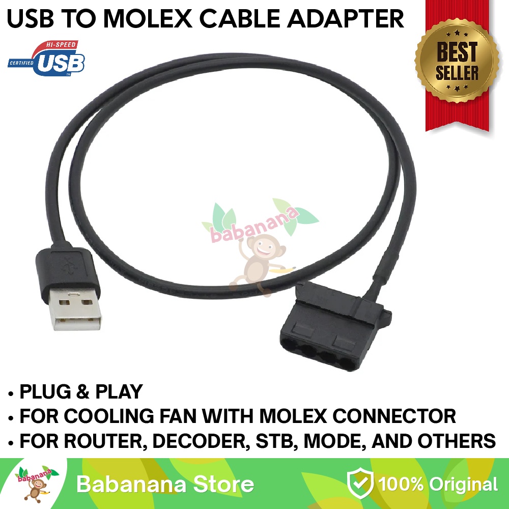 Jual USB Male to Molex Female Cable Kabel 30cm Kipas Fan Komputer PC ...