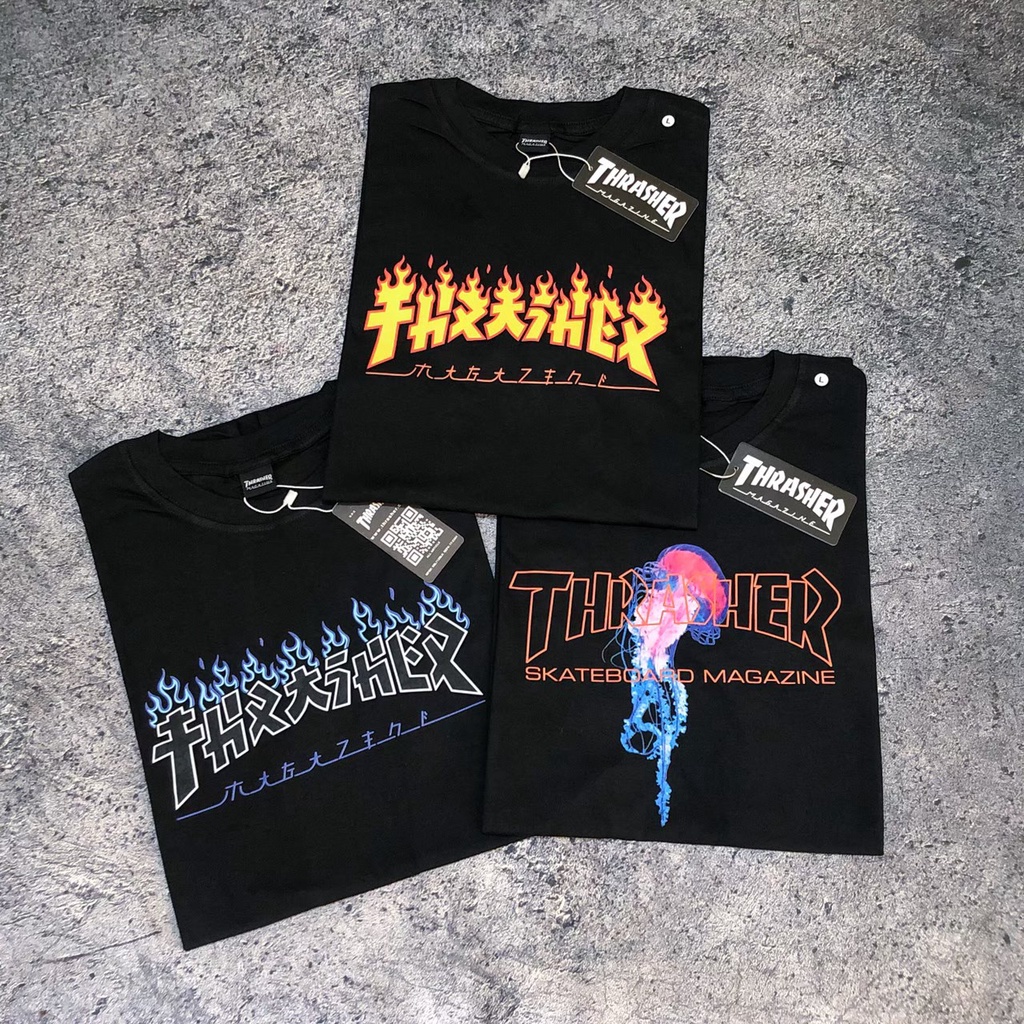 Jual KAOS THRASHER FLAME BLACK PREMIUM FULL TAG - BAJU TSHIRT THRASHER ...