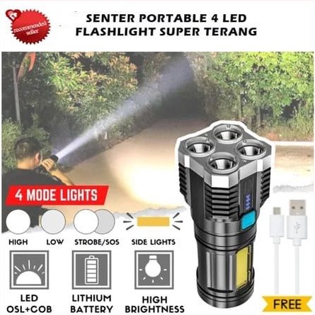 Jual Senter Portable 4 Mata + COB LED Super Terang Jarak Jauh ...