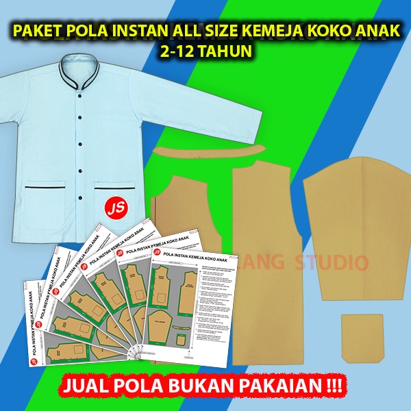 Jual Paket 6 Size Pola Instan Baju Atasan Koko Anak All Size [6 Size 2-12 tahun] Pola Jamblang ...