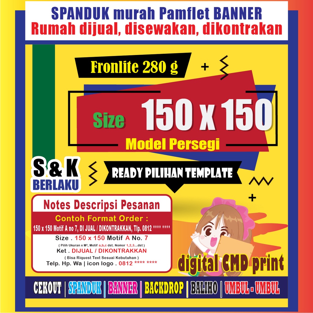 Jual SPANDUK murah Pamflet BANNER, Rumah dijual, Bahan Flexy 280 g ...
