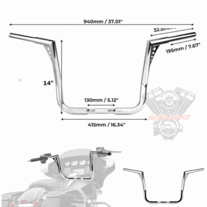 Jual Stang Ape Hanger Harley Touring 14 Inch Handlebars Harley Bagger ...