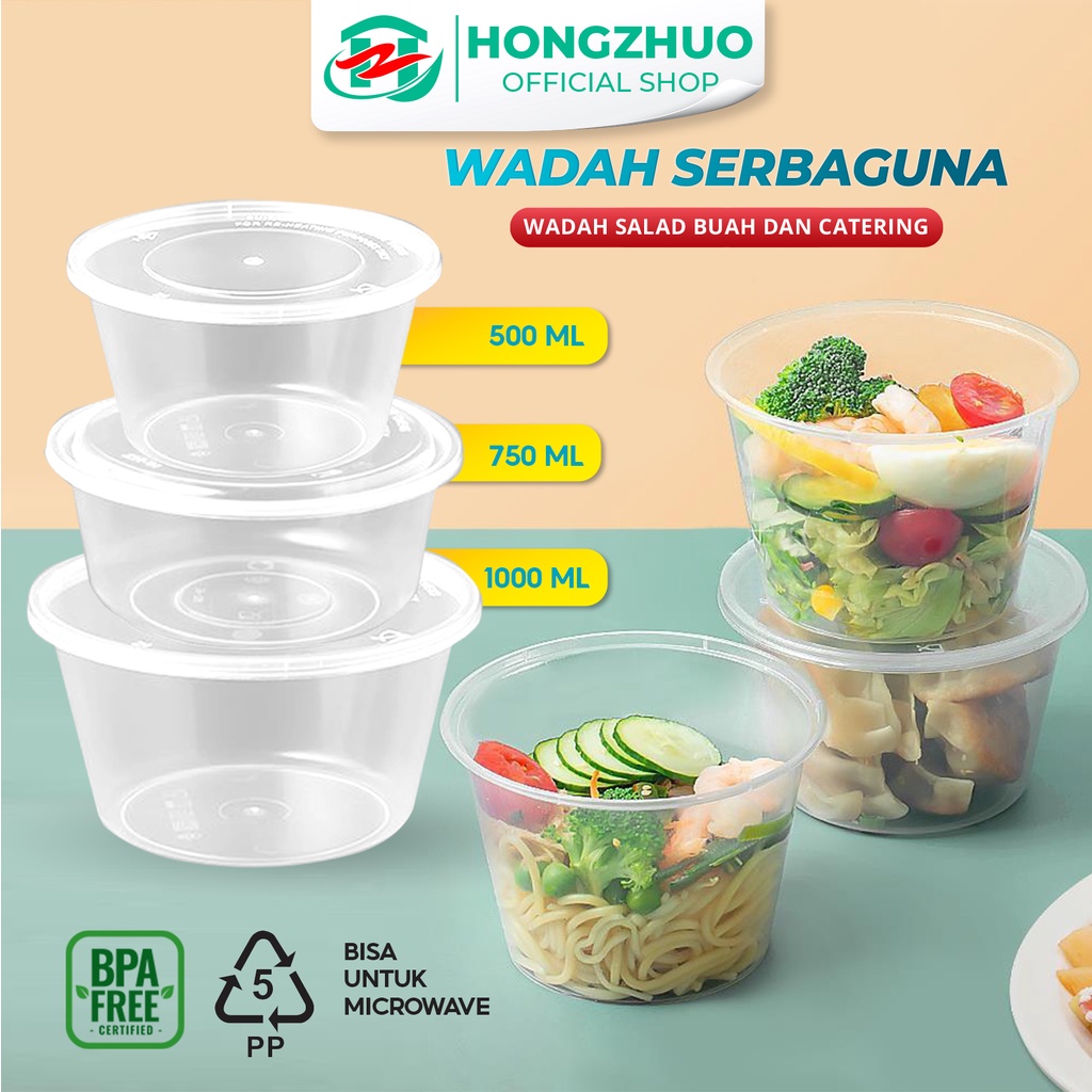 Jual Hongzhuo Mangkok Plastik Kotak Makan Pudding Bulat Wadah Salad ...