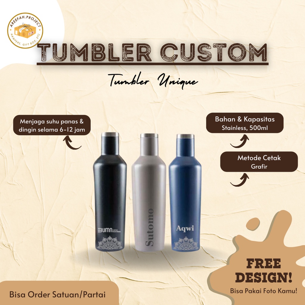 Jual Tumbler Custom 500ml TUMBLER UNIQUE Cetak Grafir/Laser Custom Nama ...