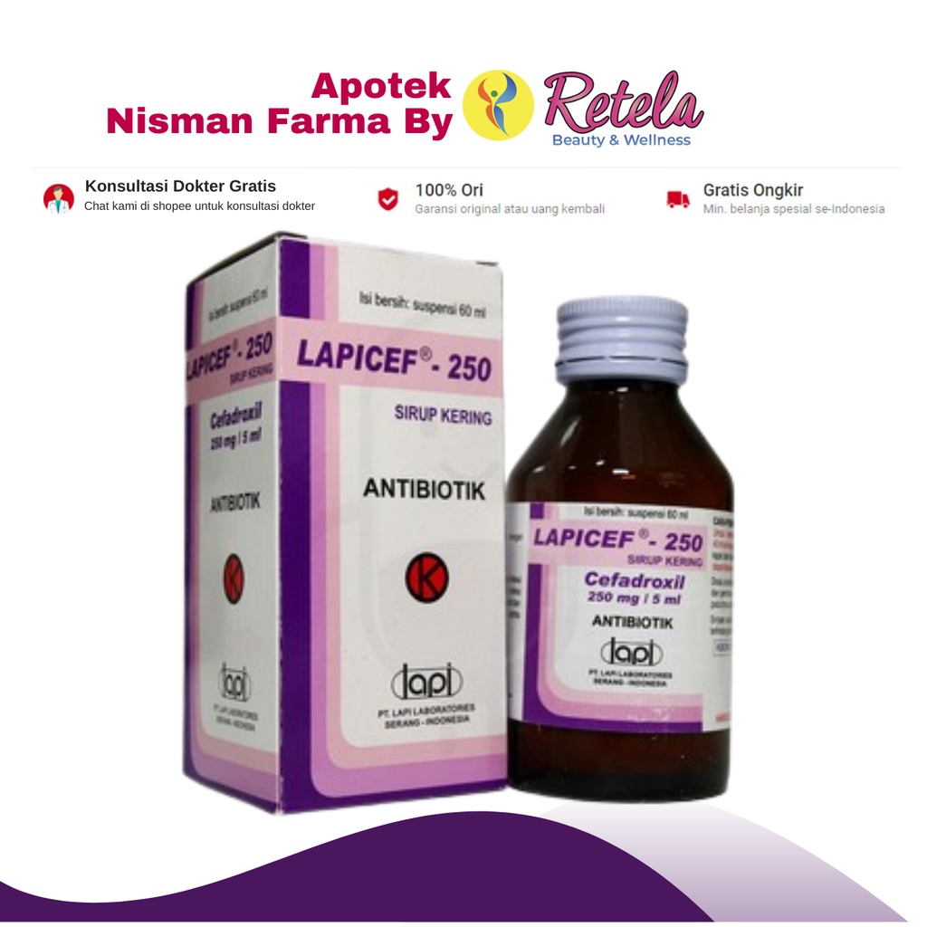 Jual LAPICEF 250MG/5 ML SYRUP ( Cefadroxil monohydrate 250 mg ...
