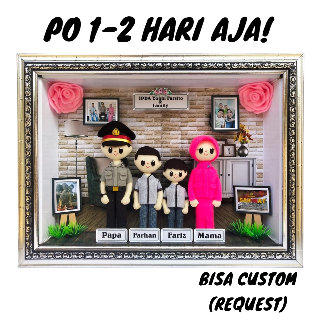 Jual Boneka Flanel Family Profesi Polisi 4 Boneka Frame 3D 25X35 ...
