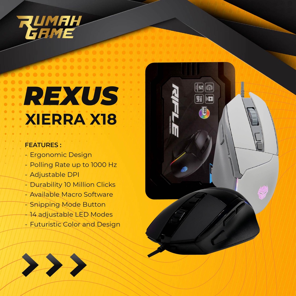 Jual Mouse Gaming Rexus Xierra X18 RIFLE Ergonomic Shape 8D Gaming ...