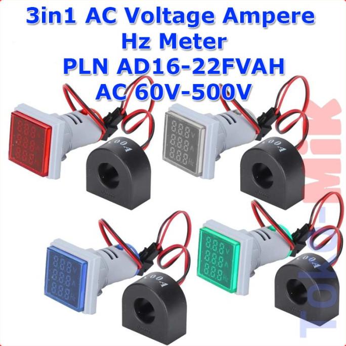 Jual 3in1 AC 20-500V Volt Ampere Frekuensi HZ Meter Pilot Lamp PLN AC ...