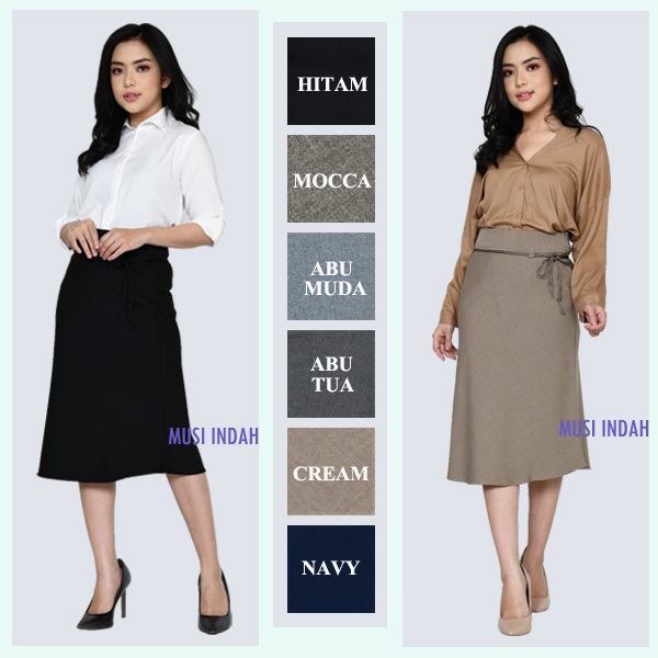 Jual Rok Kerja Kantor Pendek Midi Skirt Model A line 7 8 Hitam Polos ...