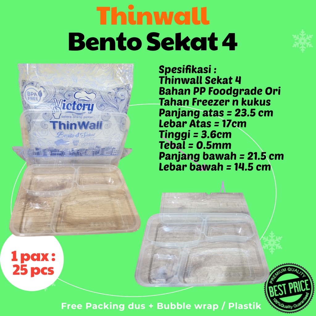 Jual Thinwall Bento Sekat 4 isi 25 set Kotak Makan Bento plastik ...