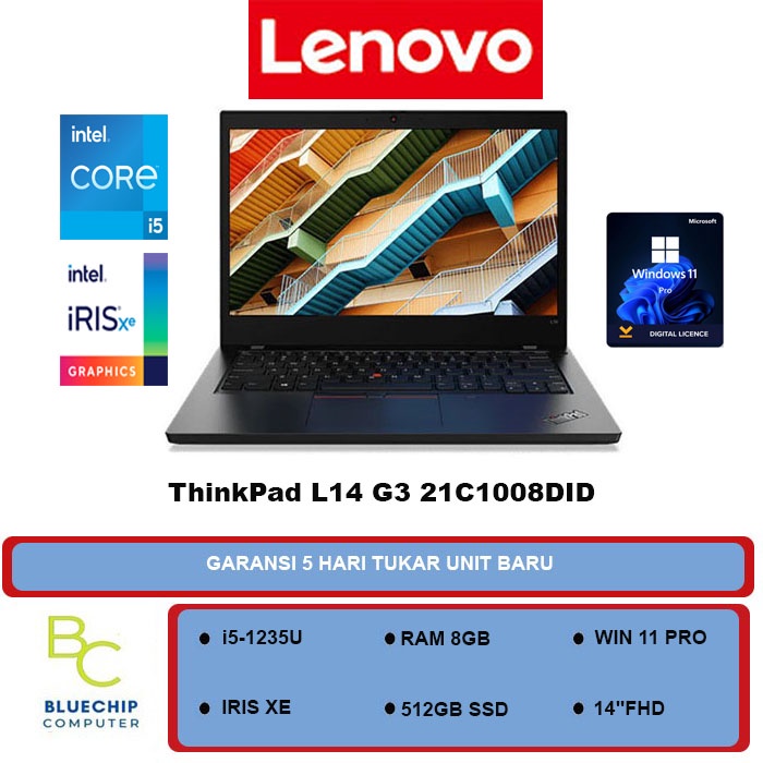 Jual LAPTOP Lenovo ThinkPad L14 G3 8DID-i5-1235U 8GB 512GB 14"FHD W11PRO | Shopee Indonesia