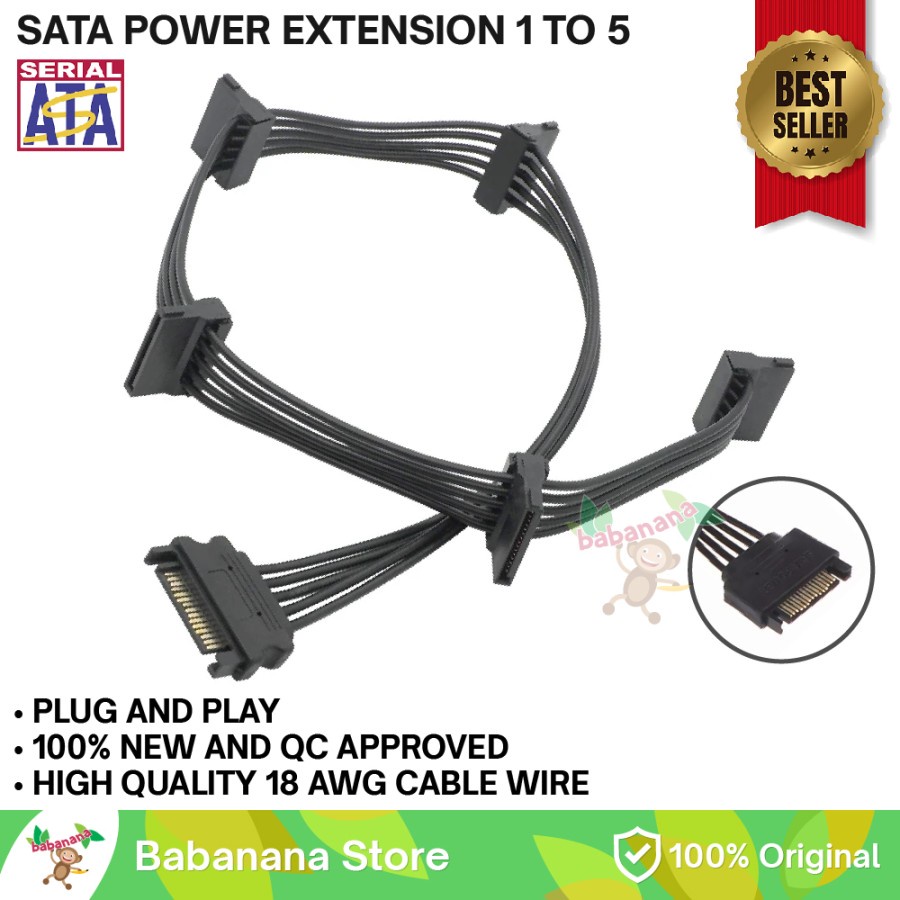 Jual KABEL SATA POWER 1 TO 5 SPLITTER CABANG HDD SSD EXTENSION CABLE ...