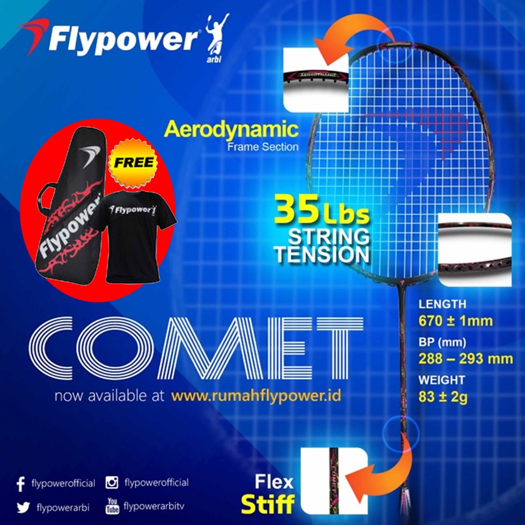 Jual Raket Badminton Flypower Comet Original | Shopee Indonesia
