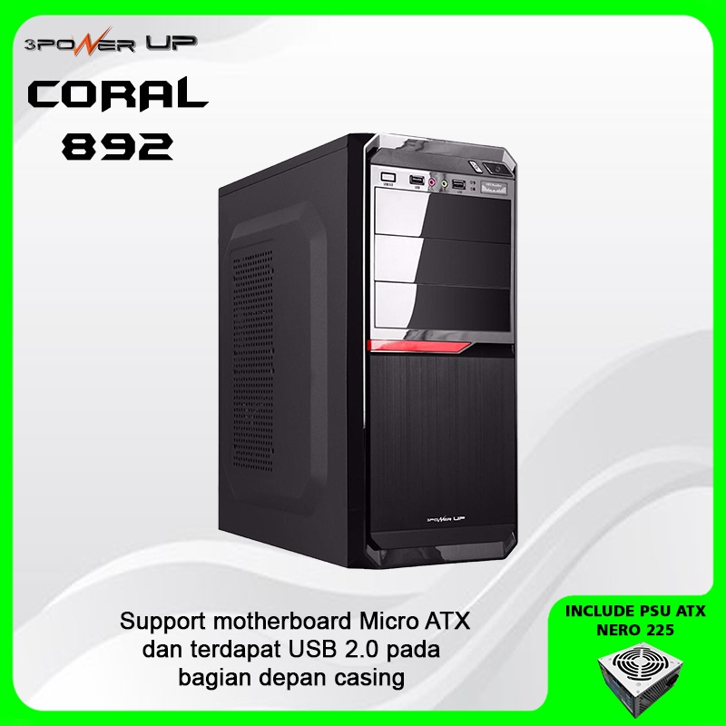 Jual Computer Case 3 POWER UP CORAL K5 SERIES 892 include PSU 500W | Shopee Indonesia