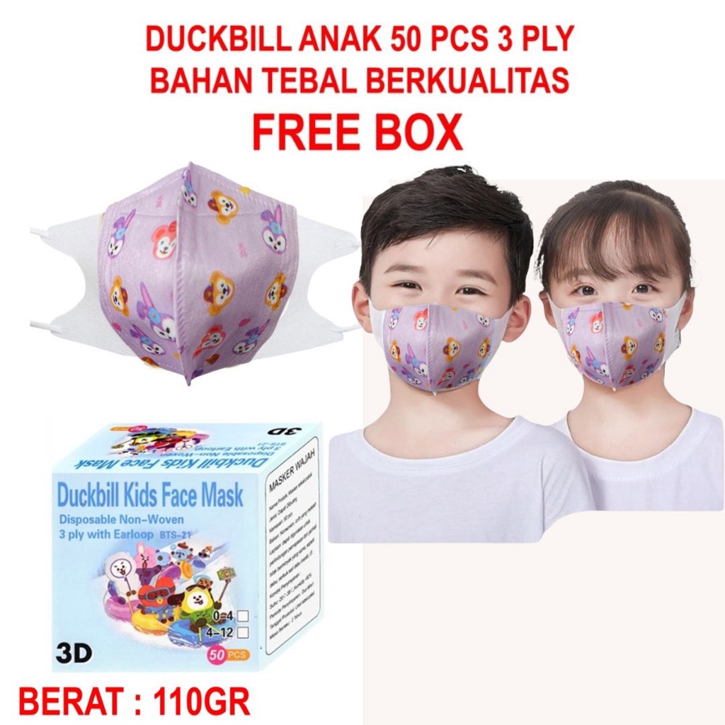 Jual MMM Masker Anak Duckbill 3Ply 50Pcs Earloop Child Kids Face Mask ...