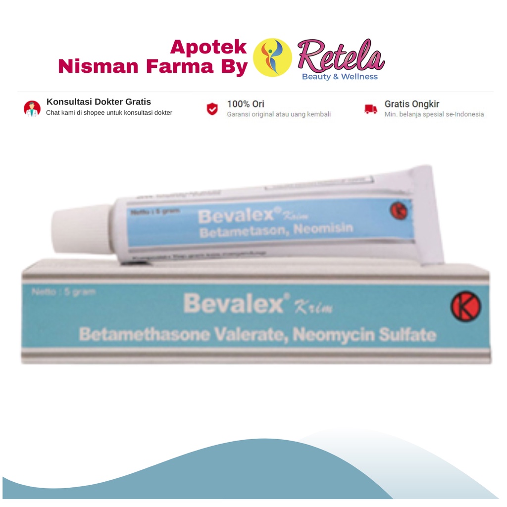 Jual BEVALEX KRIM TUBE 5GR ( BETAMETHASONE VALERATE 1 MG, NEOMYCIN ...