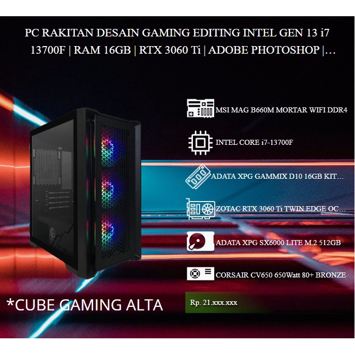 Jual KOMPUTER RAKITAN GAMING STREAMING INTEL CORE i7 13700F RAM 16GB RTX 3060 Ti 8GB | Shopee ...