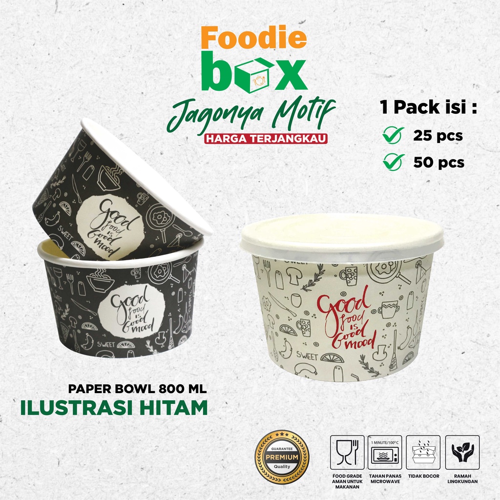 Jual Paper Bowl | Rice Bowl 800ml | Mangkuk Kertas | Motif Ilustrasi ...