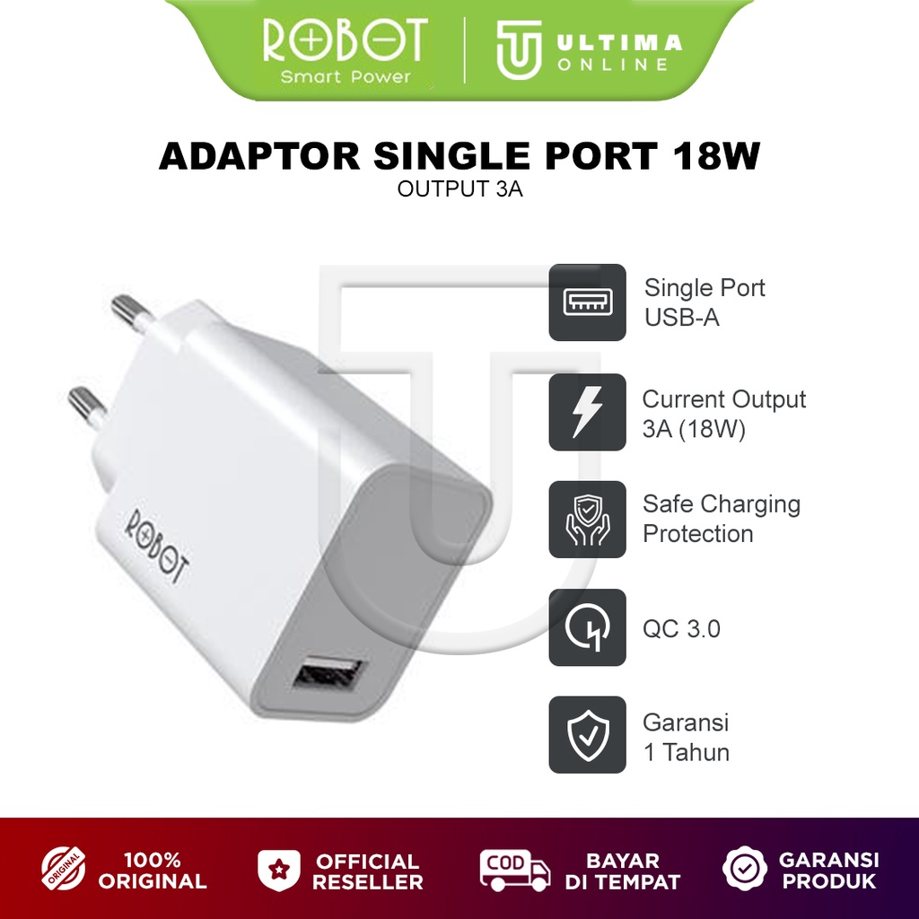 Jual ROBOT Adaptor Kepala Charger iPhone Android RT-F1 Fast Charging ...