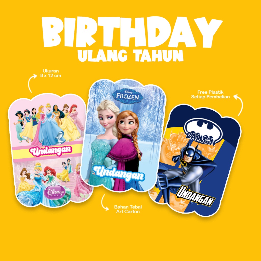 Jual UNDANGAN ULTAH ANAK | 1 Pack (5 Pcs) FREE Plastik | Undangan Ulang Tahun Karakter | Shopee ...