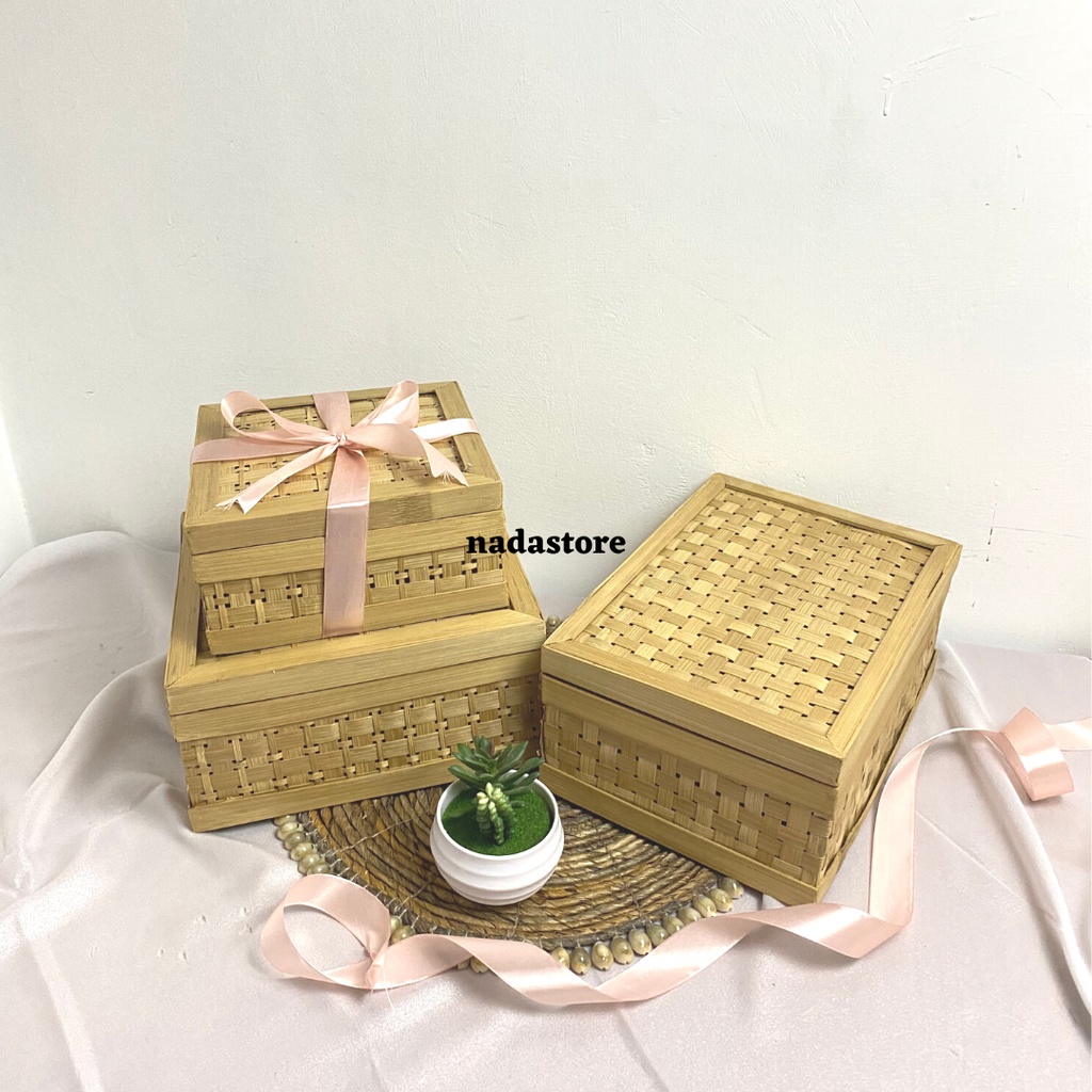 Jual BOX ANYAMAN BAMBU / HAMPERS / KERANJANG TUTUP MATERIAL FULL BAMBU ...