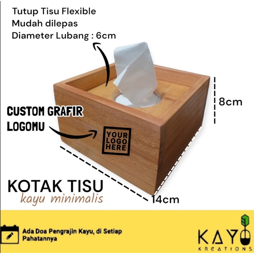 Jual Wooden Tissue Box Tempat Kotak Tisu Kayu Minimalis 14x14x8cm ...