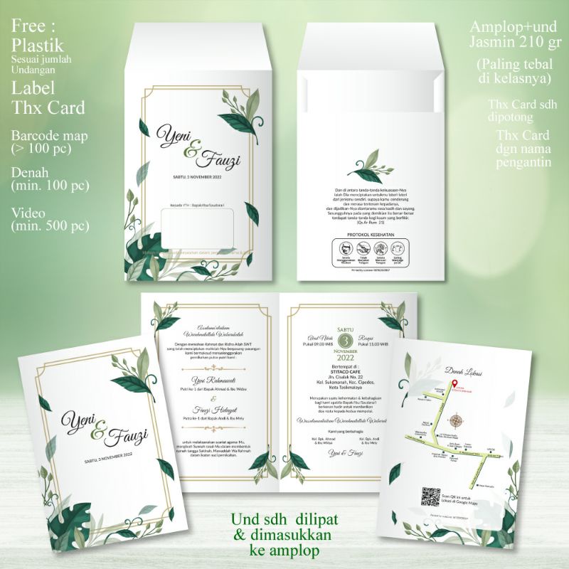 Jual Undangan pernikahan dengan amplop jasmine kode daun | Shopee Indonesia