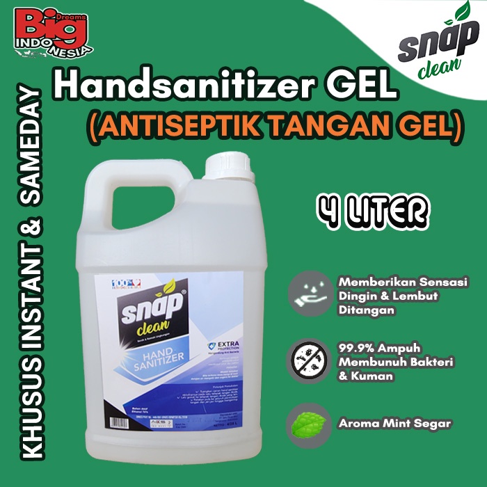 Jual Hand Sanitizer Gel Snap Clean 4 Liter Instant Sameday | Shopee ...