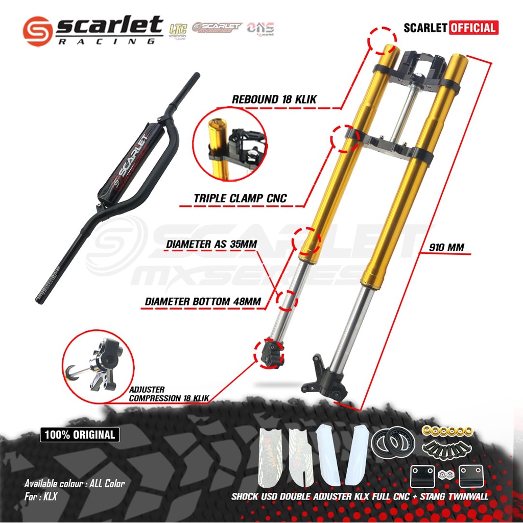 Jual Scarlet Racing - Shock Upside Down Skok Depan USD Double Adjuster KLX Full CNC + Stang ...