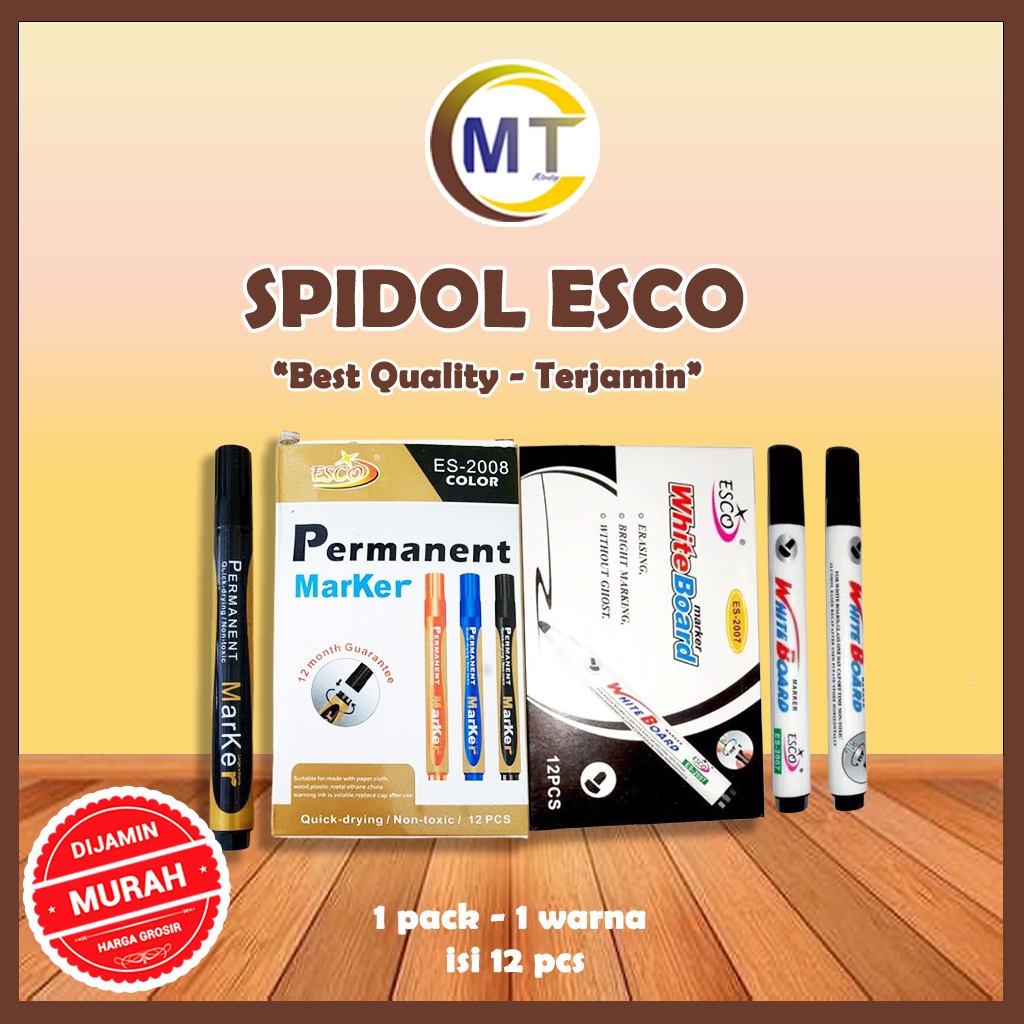 Jual Spidol Esco 1 Pack Spidol Permanent Esco Hitam Spidol Papan Tulis ...