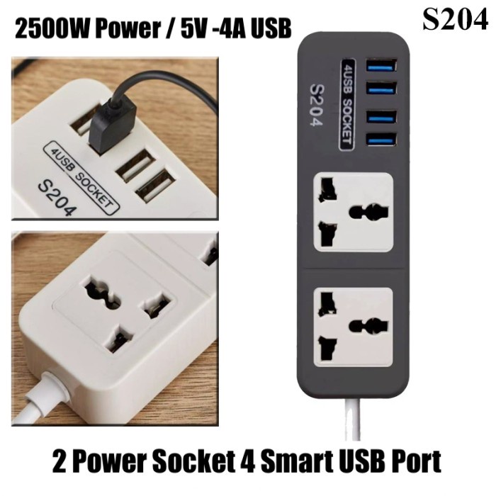 Jual Popular S204 Stop Kontak 3 Power Socket 3 USB Port Power Strip ...