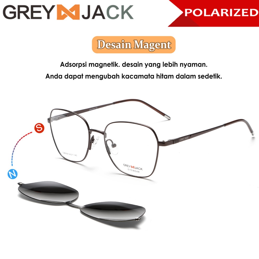 Jual Grey Jack Frame Kacamata Clip On Free 3 Lens Polarized Kotak Metal Bisa Minus Antiradiasi ...