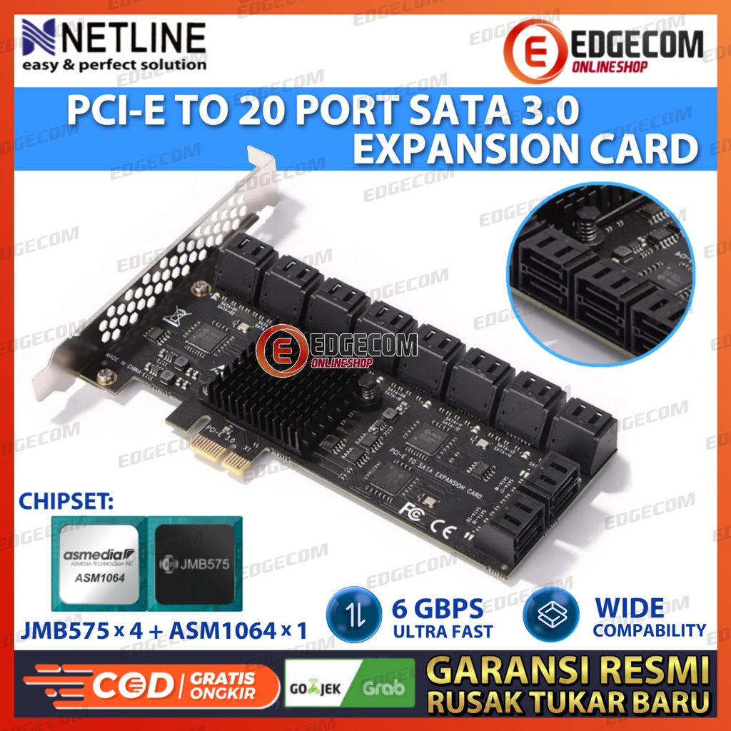 Jual PCIE 1X PCI Express 20 Port SATA III Expansion Card SATA 3 NETLINE | Shopee Indonesia