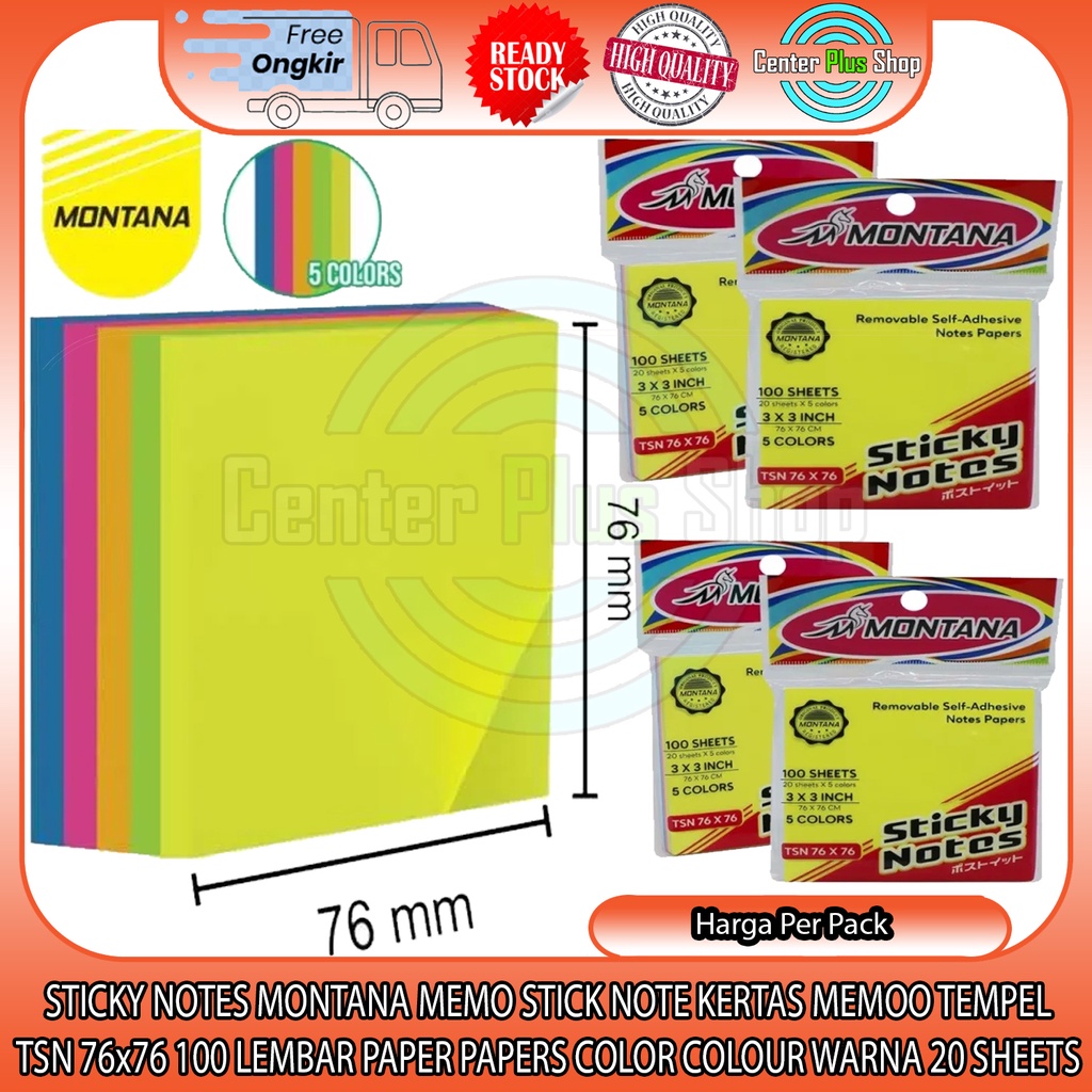 Jual Sticky Notes Montana Tsn 76x76 Polos Warna Warni Isi 100 Lembar ...