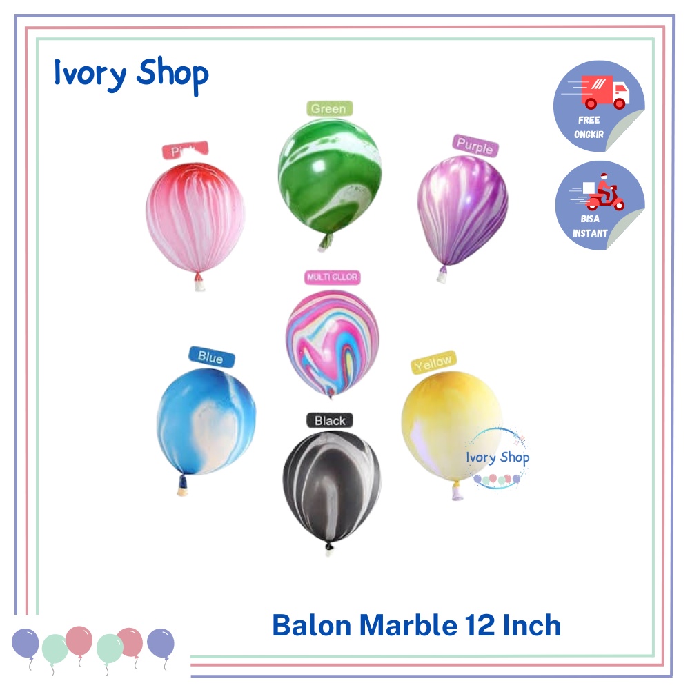 Jual Balon Latex Marble 12 inch 1 bungkus isi 100 motif kelereng ...