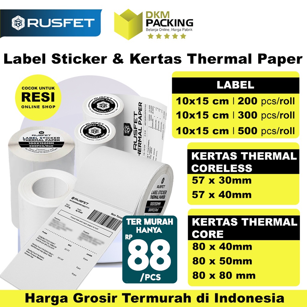 Jual Sticker Thermal Paper Label Kertas Printer Resi Stiker Barcode POS RUSFET TERMURAH | Shopee ...