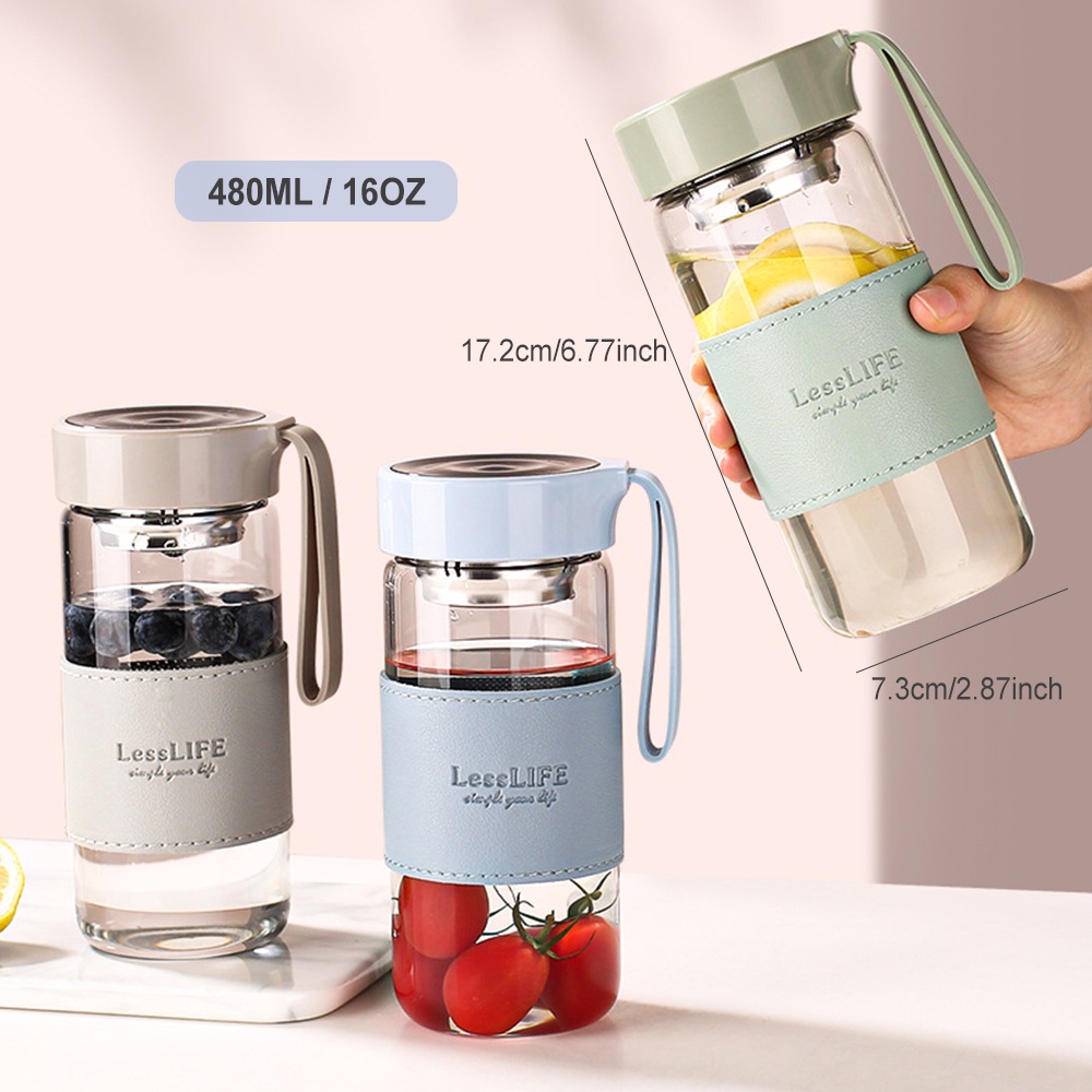 Jual Glass Drinking Bottle Water 300/340/460/480ML ins drinking reminder Botol Minum Kaca ...