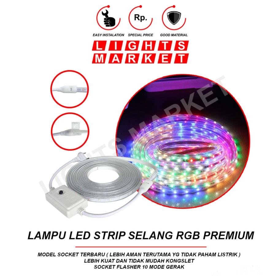 Jual Lampu LED Strip Selang RGB PREMIUM 220V Warna Warni Paket 1-10 ...
