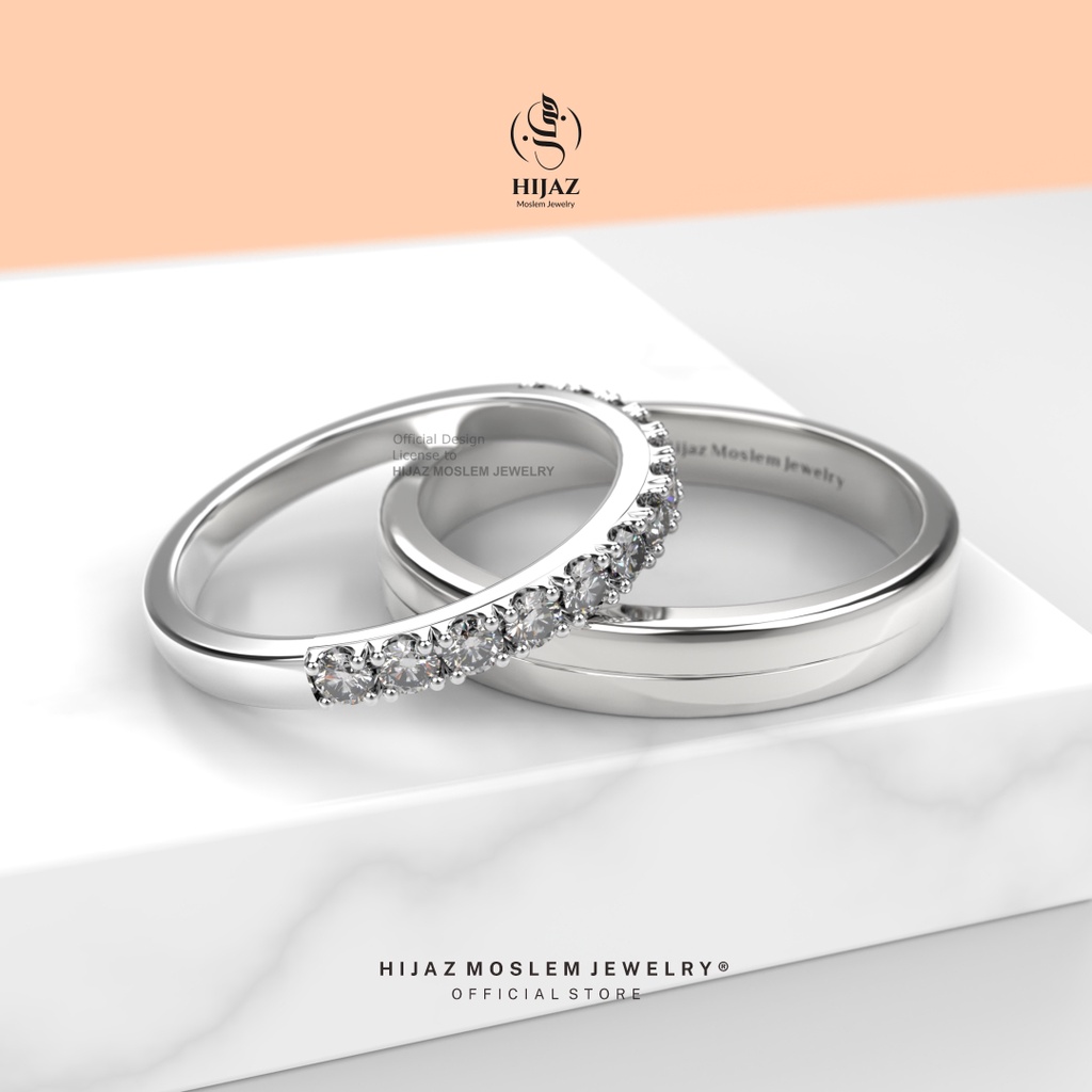 Jual Cincin Nikah Couple Palladium White Gold 6K Hijaz Moslem Jewelry ...