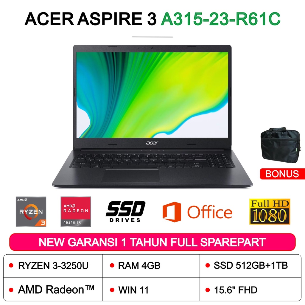 Jual Laptop Acer Aspire A315 23 Ryzen 3 3250u Ram 8gb Ssd 512gb 15 6