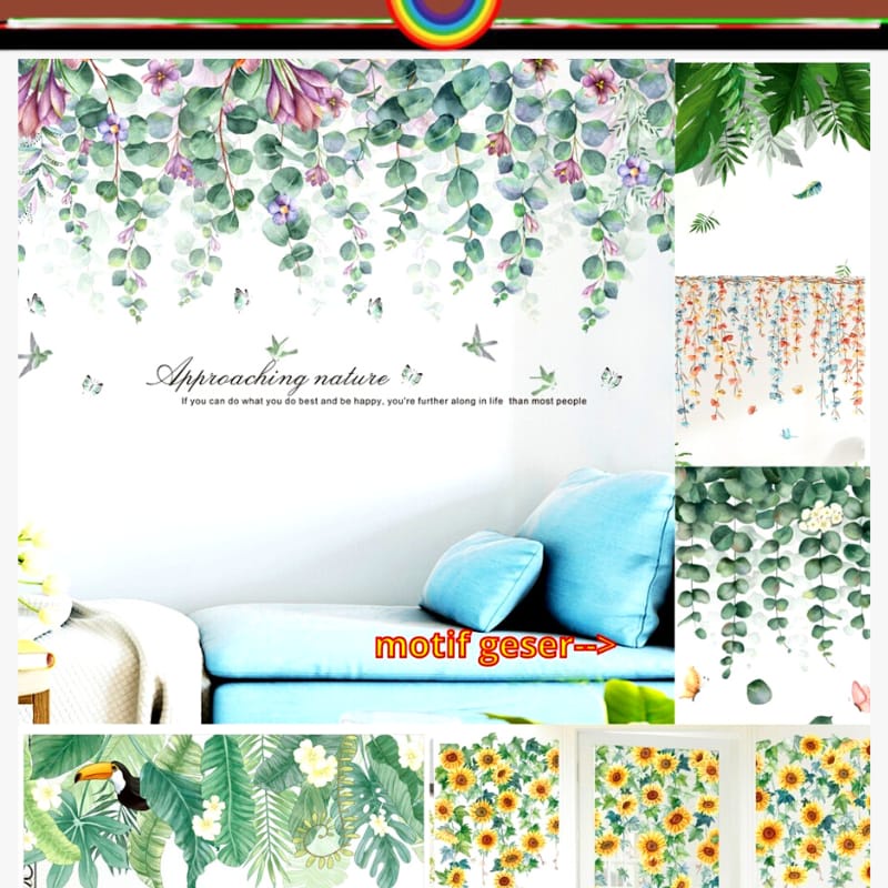 Jual [VIP] WALLSTICKER STIKER DINDING MODERN MODEL BUNGA DAUN HIJAU UNTUK RUANG TAMU CAFE DAUN ...