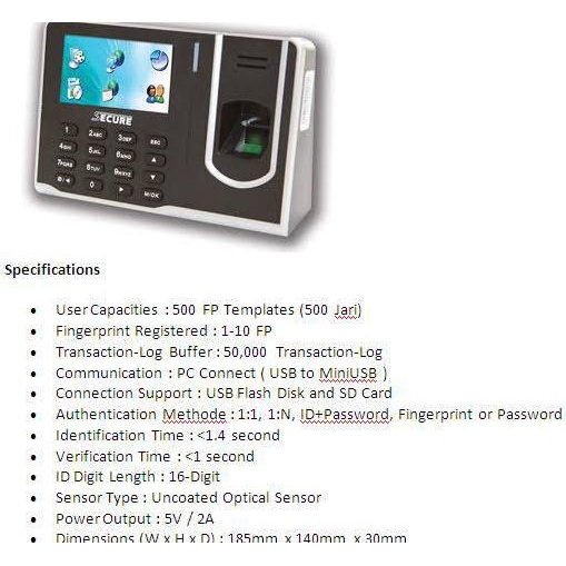 Jual Secure Eazy-M Garansi Resmi-Mesin Absen Absensi Sidik Jari ...